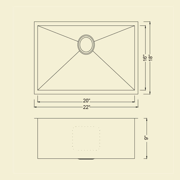 KSH22189S - 22" Zero Radius Sink - Legend